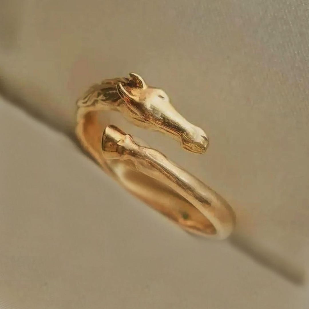 Horseshoe Ring, Horse Face & Shoe Ring, Animal Inspired Jewelry, Lucky ...