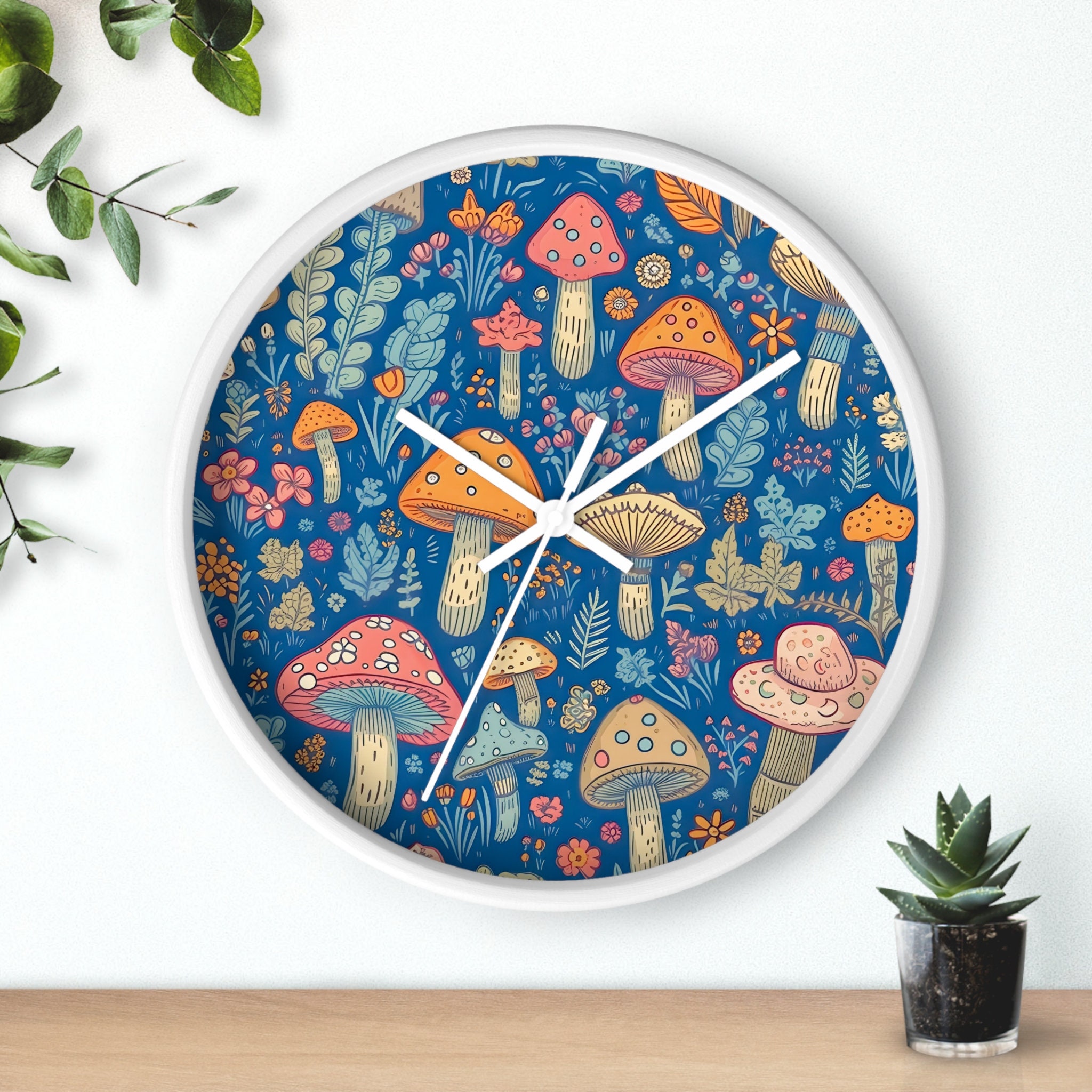 Flower Wall Clock, Mushroom Clock, Flower Analogue Clock, Floral Print ...