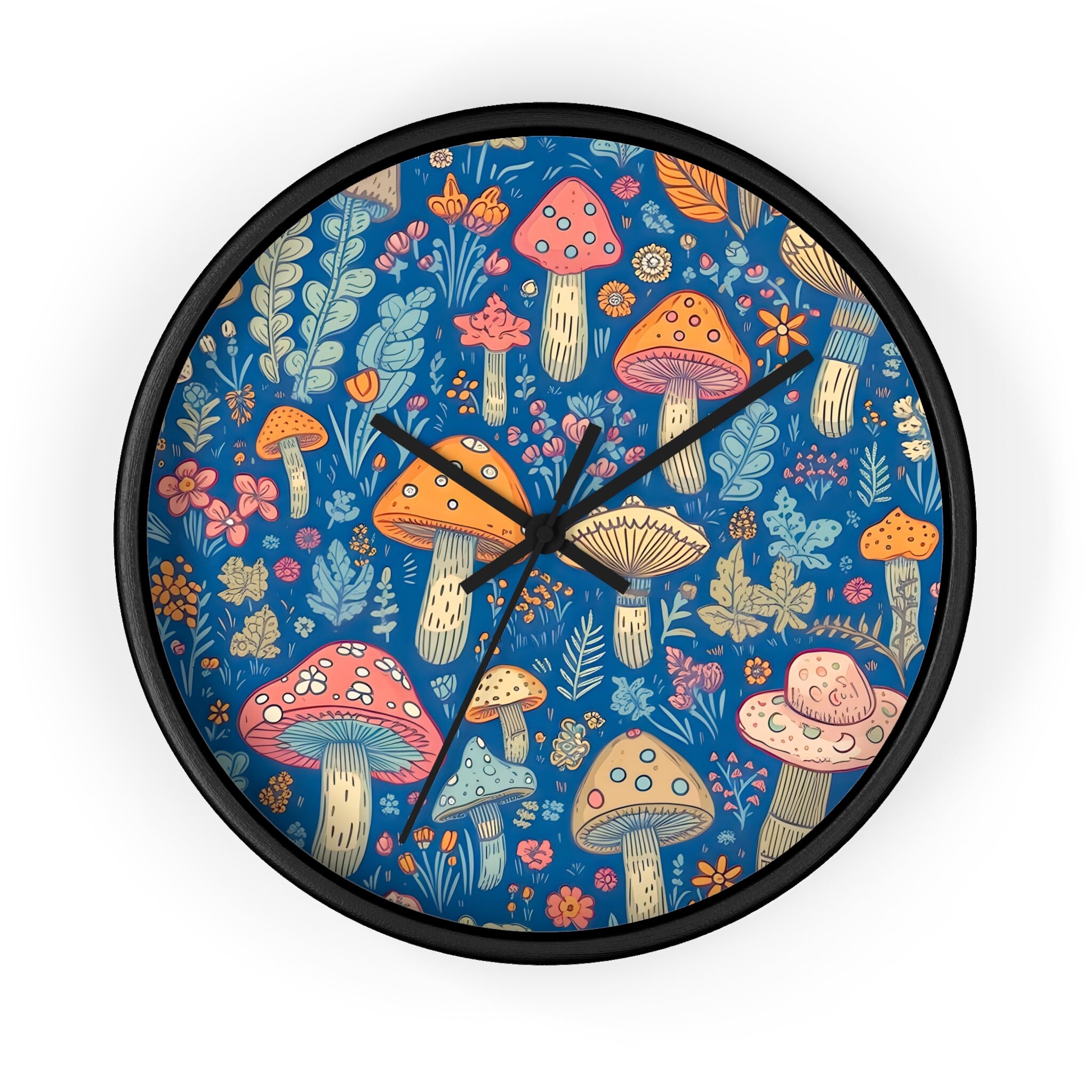Flower Wall Clock, Mushroom Clock, Flower Analogue Clock, Floral Print ...