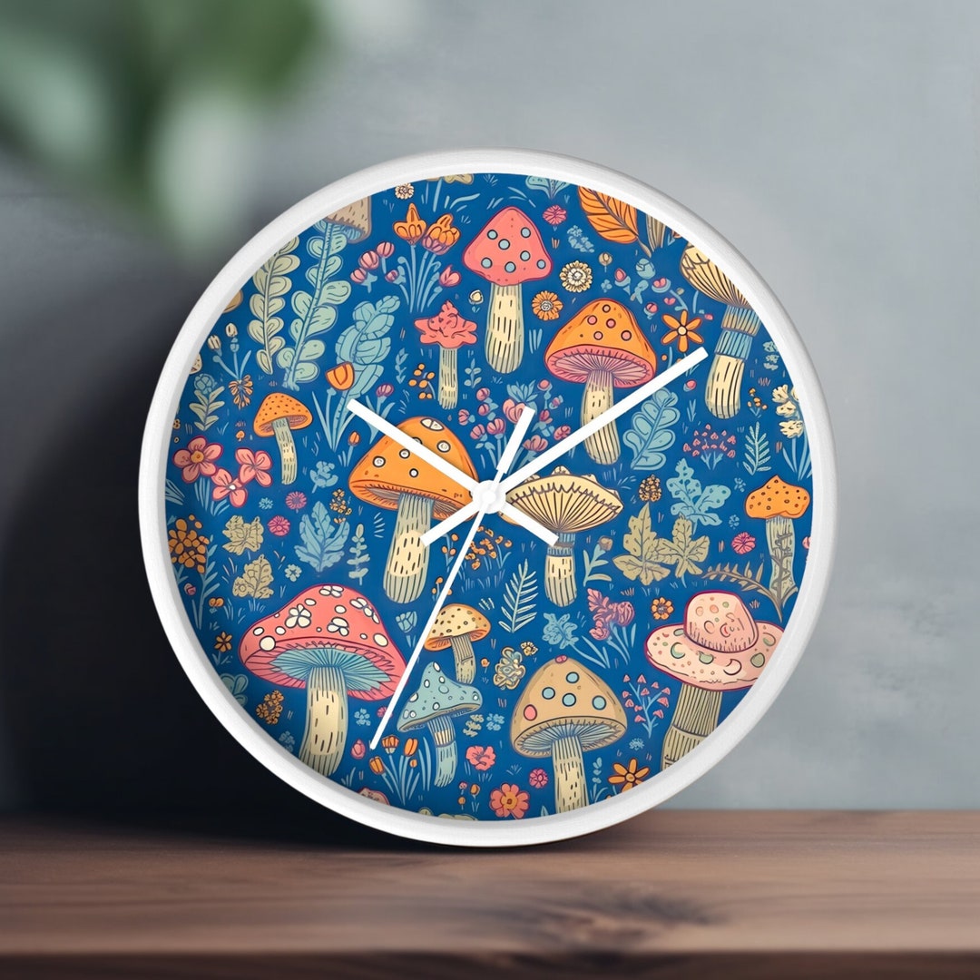 Flower Wall Clock, Mushroom Clock, Flower Analogue Clock, Floral Print ...
