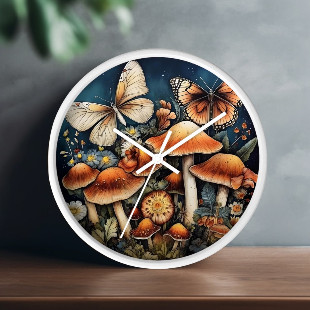 Cottage Core Home Decor, Mushroom and Butterfly Wall Clock, Cottagecore ...
