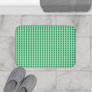 Green Palaka Bath Mat / Hawaiian Bathroom Decor / Memory Foam / Anti ...
