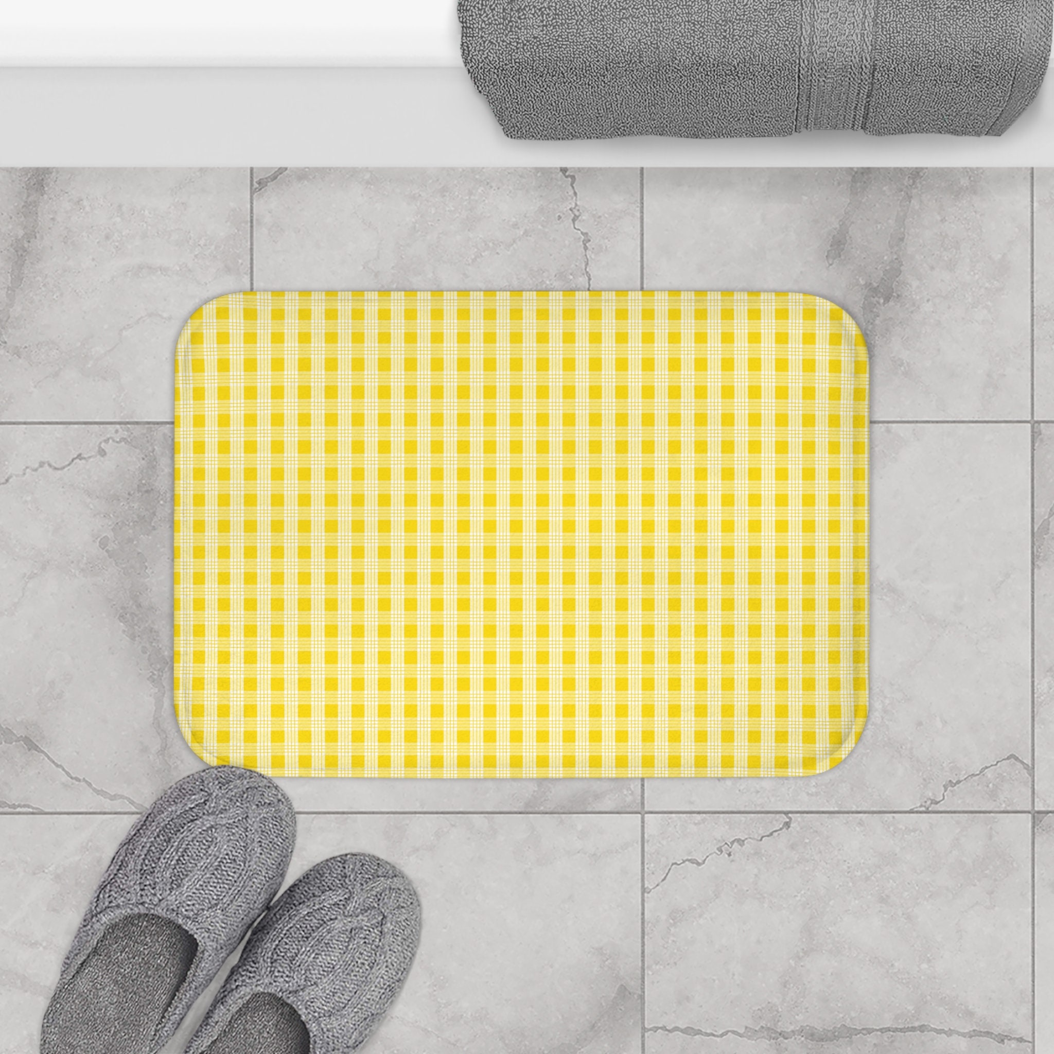 Yellow Palaka Bath Mat / Hawaiian Bathroom Decor / Memory Foam / Anti ...