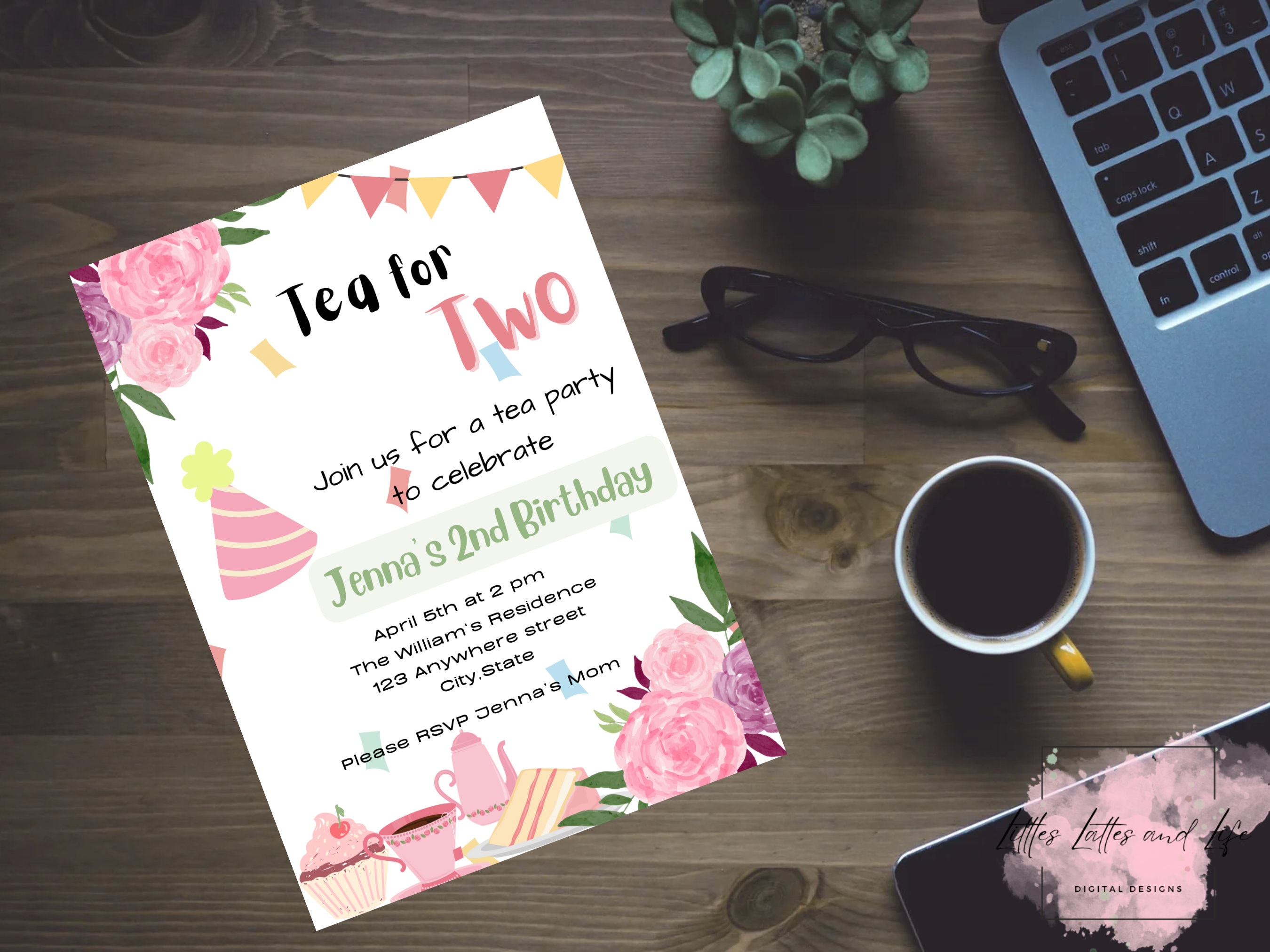 EDITABLE Tea for Two Birthday Invitation Boy Girl Two Year Old Teacups ...