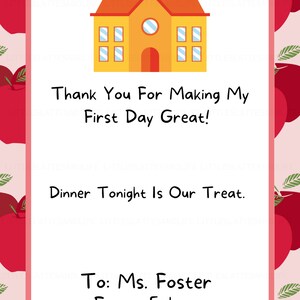 EDITABLE Printable Instant Download First Day of School Gift Card ...