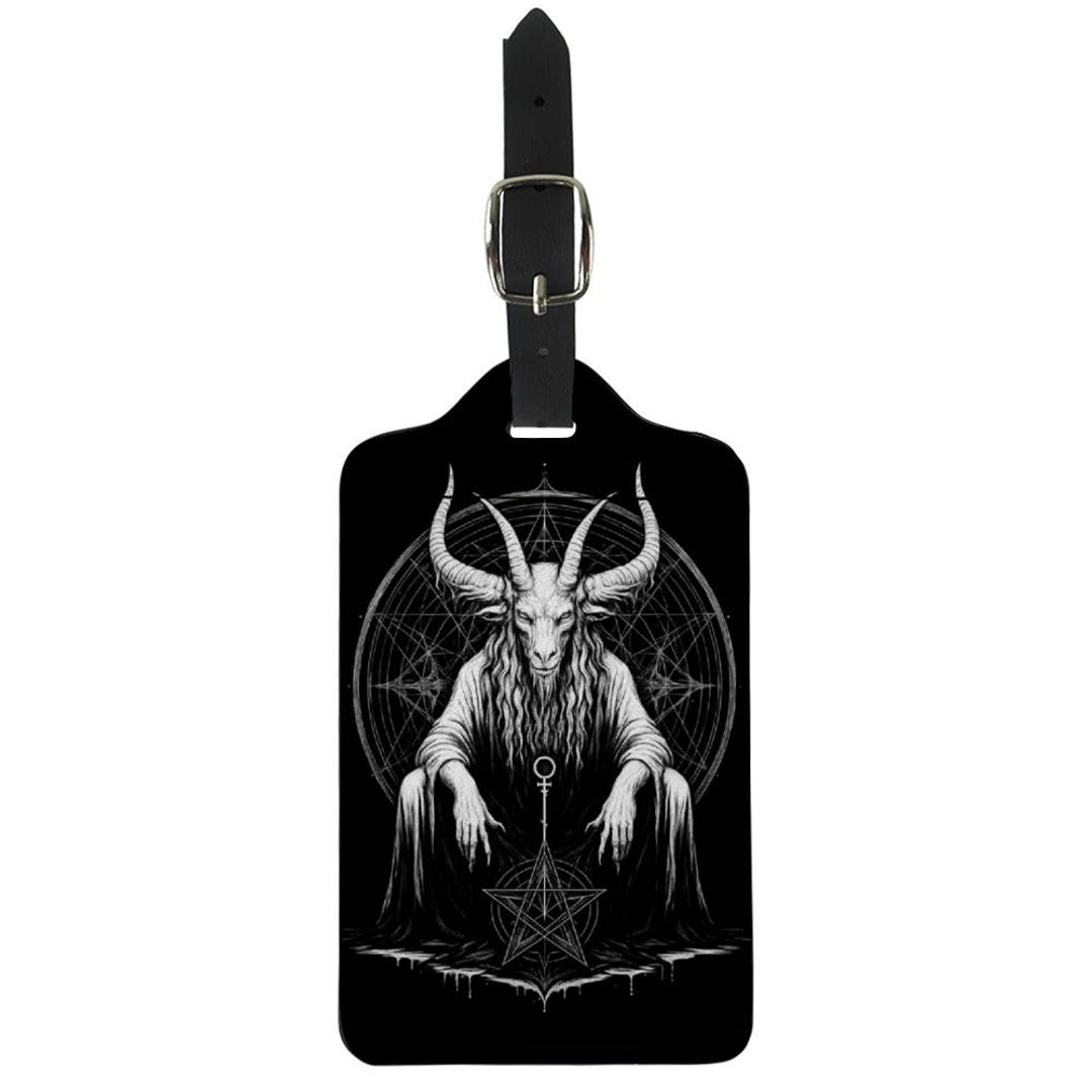Baphomet Luggage Tag, Satanic Travel Wallet, Occult Leather ID Holder ...