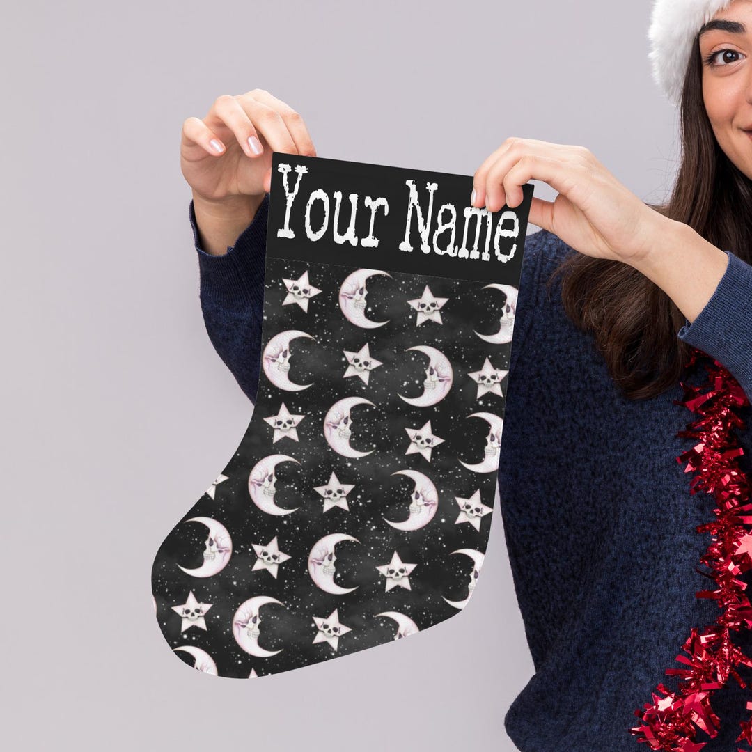 Skull Moon and Star Gothic Christmas Stocking, Dark Celestial Holiday ...