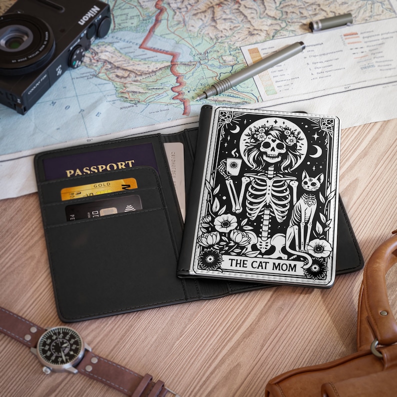 Goth Tarot Card THE CAT MOM Passport Cover Vegan Passport Case Gothic ...
