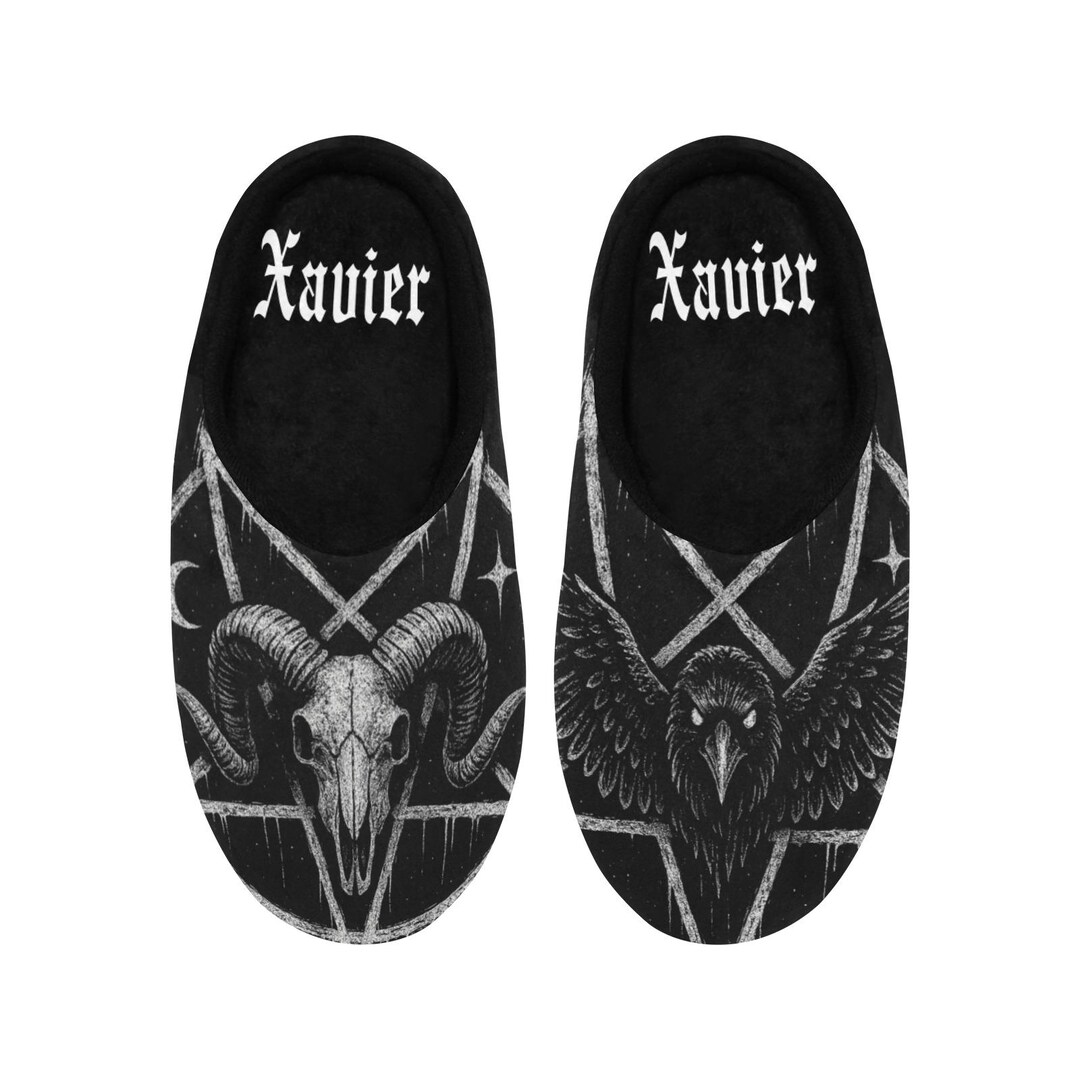 Personalized Satanic Ram Raven Pentagram Slippers | Gothic Occult ...