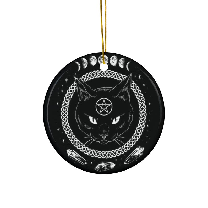 Goth Lunar Satanic Black Cat Ornament, Gothic Moon Phase Crystal Xmas ...