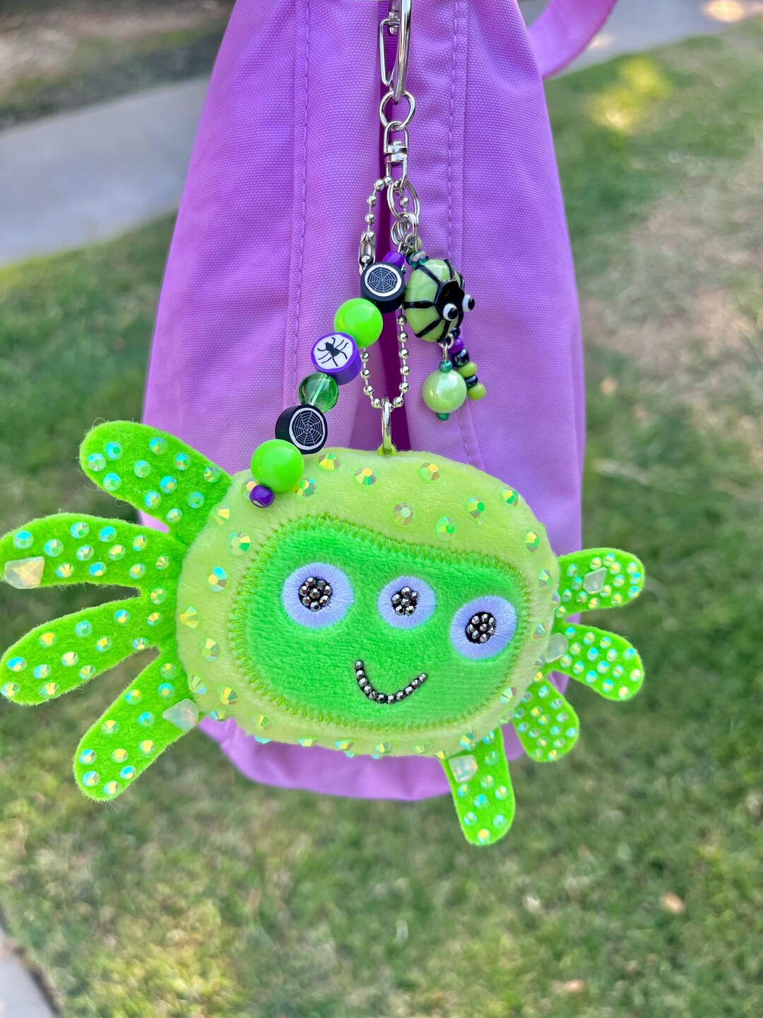 Spider Plush Keychain Halloween Bag Charm - Bedazzled Plush Keychain ...