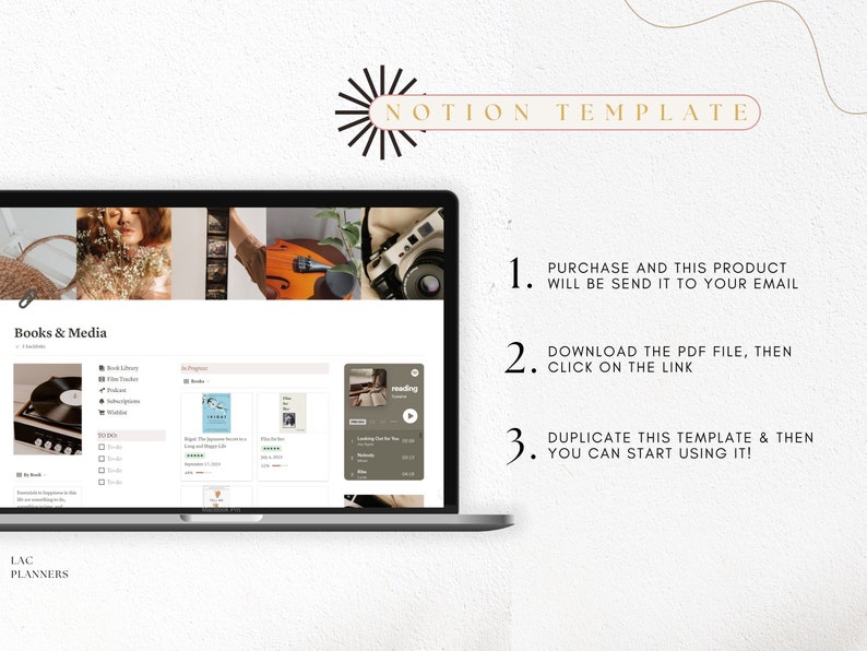 Books & Media Tracker Notion Template, Library Manager, Aesthetic Film ...