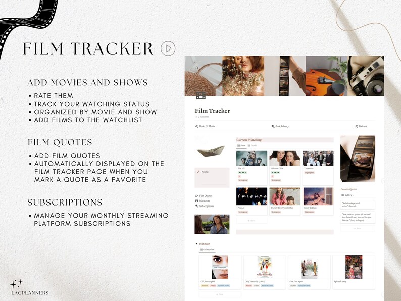 Books & Media Tracker Notion Template, Library Manager, Aesthetic Film ...
