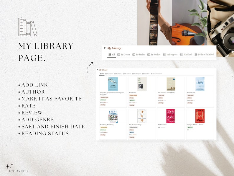 Books & Media Tracker Notion Template, Library Manager, Aesthetic Film ...