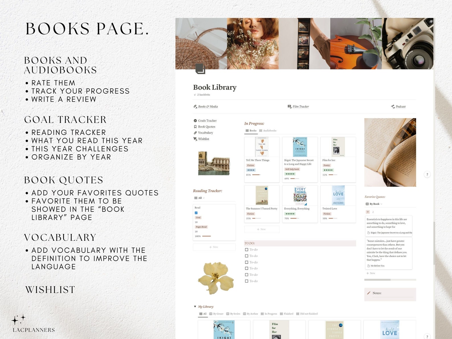 Books & Media Tracker Notion Template, Library Manager, Aesthetic Film ...