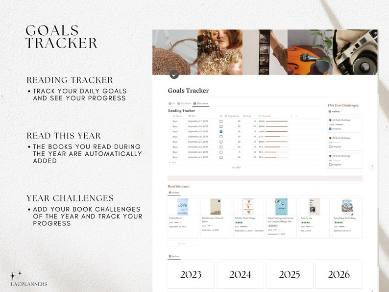 Books & Media Tracker Notion Template, Library Manager, Aesthetic Film ...