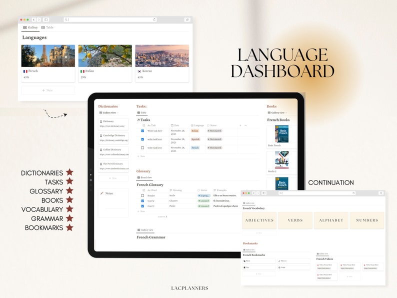 Language Learning Notion Template, Foreign Language, Student Planner, Language Hub, Dashboard ...