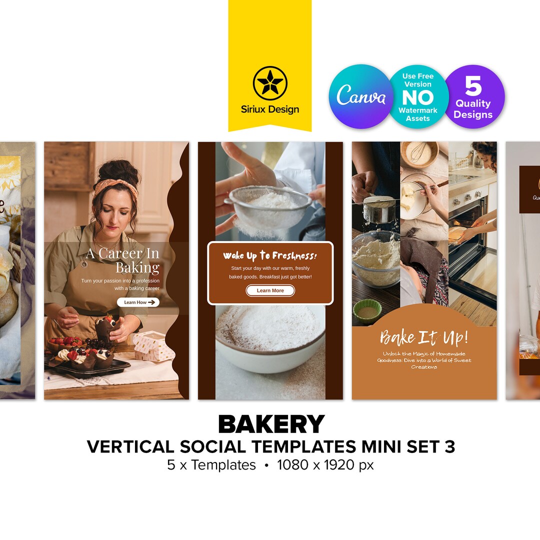 Bakery Social Templates Mini Set 3 Canva Vertical, Homemade Pastries ...