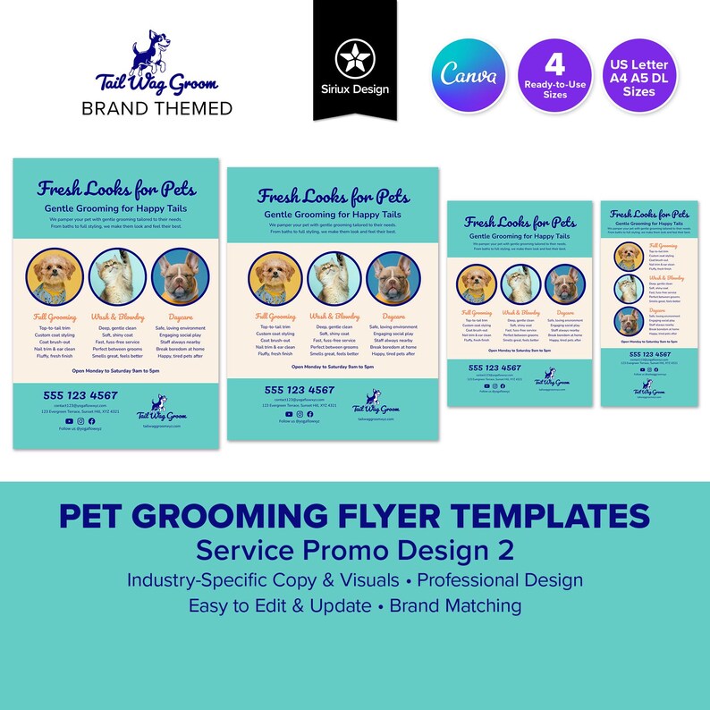 Pet Grooming Flyer Templates Service Promo Design 2 | Dog Cat Bath ...