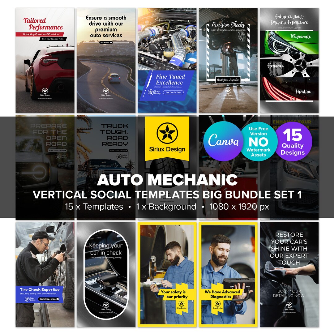 Auto Mechanic Vertical Social Templates Bundle Set 1: Premium Car ...