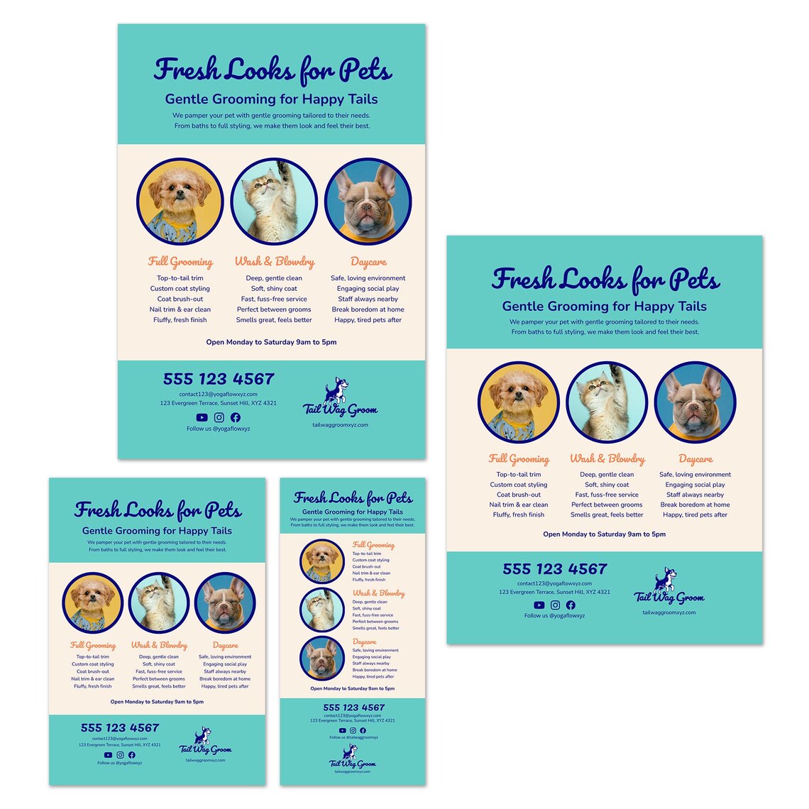 Pet Grooming Flyer Templates Service Promo Design 2 | Dog Cat Bath ...