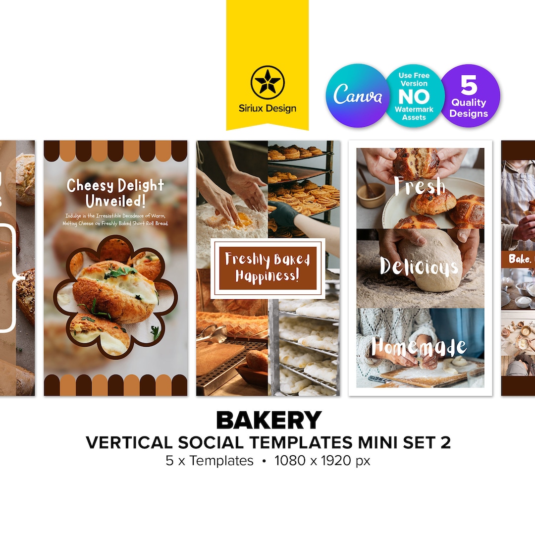 Bakery Social Templates Mini Set 2 Canva Vertical, Homemade Pastries ...