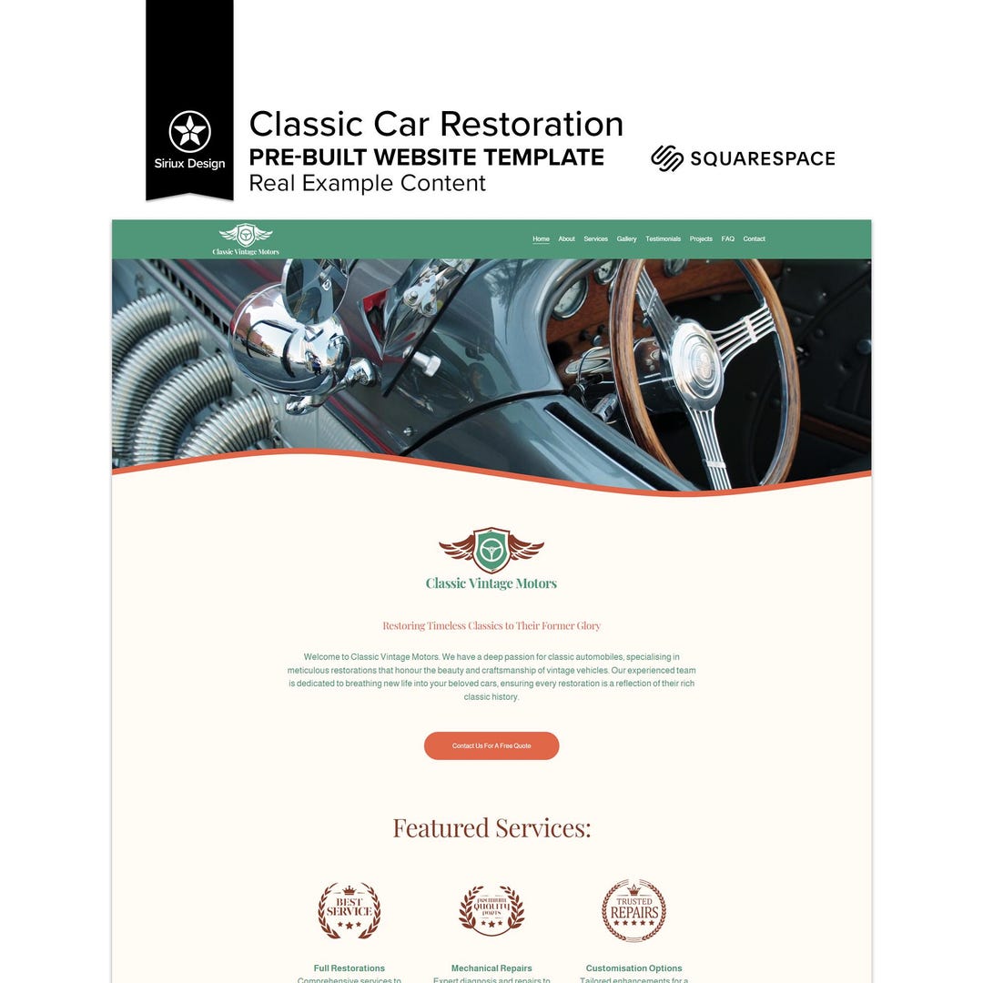 Classic Car Restoration Website Template: Vintage Motor Repairs Retro ...
