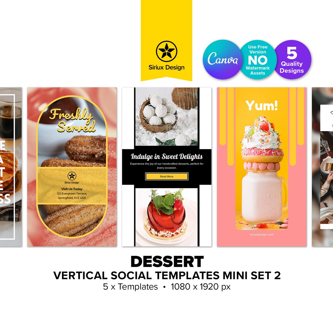 Dessert Social Templates Mini Set 2 Canva Vertical, Confectionery ...