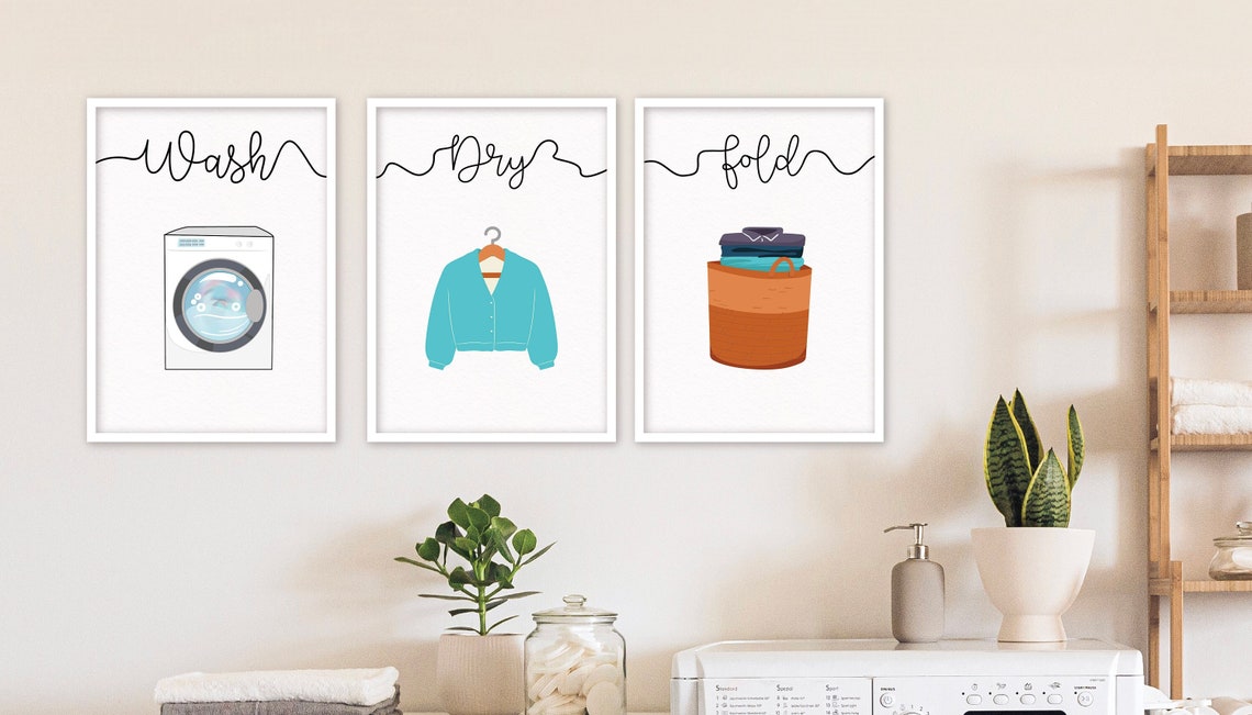 Laundry Wash Dry Fold Wall Art, Set of 3, PRINTABLE Laundry Room ...