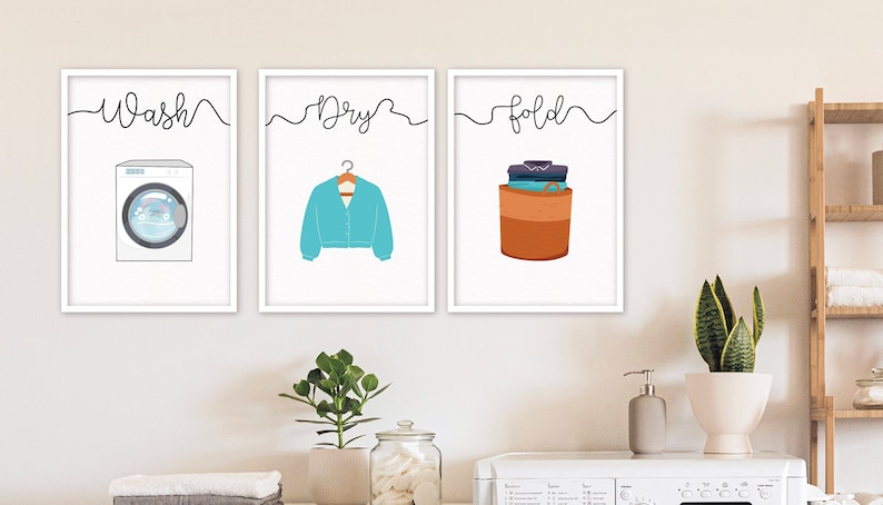 Laundry Wash Dry Fold Wall Art, Set of 3, PRINTABLE Laundry Room ...