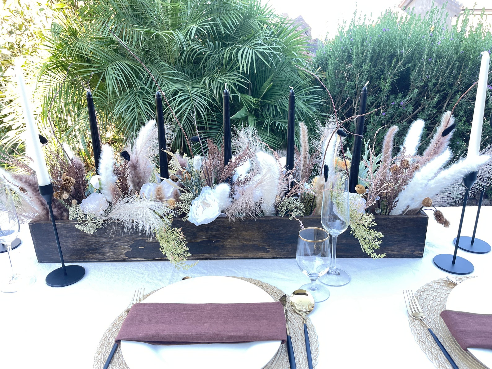 Bridal Bouquet Boho Wedding Flowers Pampas Grass Palm Leaf Boho Large Centerpiece Etsy