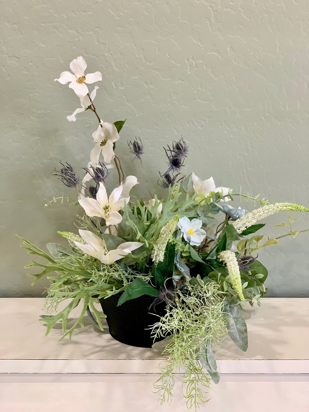 Blue Thistle Greenery Wedding Centerpiece Table Decoration Flowers ...