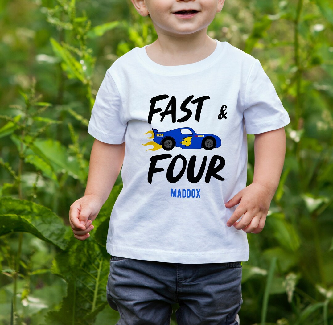 Custom Fast and Four Birthday Shirt, Race Blue Car Birthday Shirt, Cars 4th Birthday Outfit ...