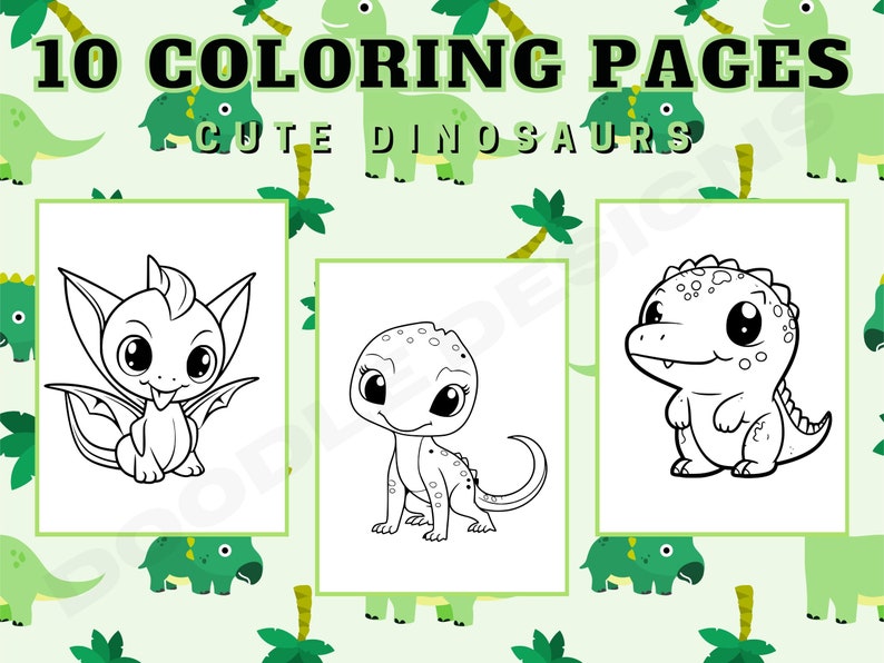 Cute Dinosaur Coloring Pages | 10 Pages | for Toddlers and Kids ...