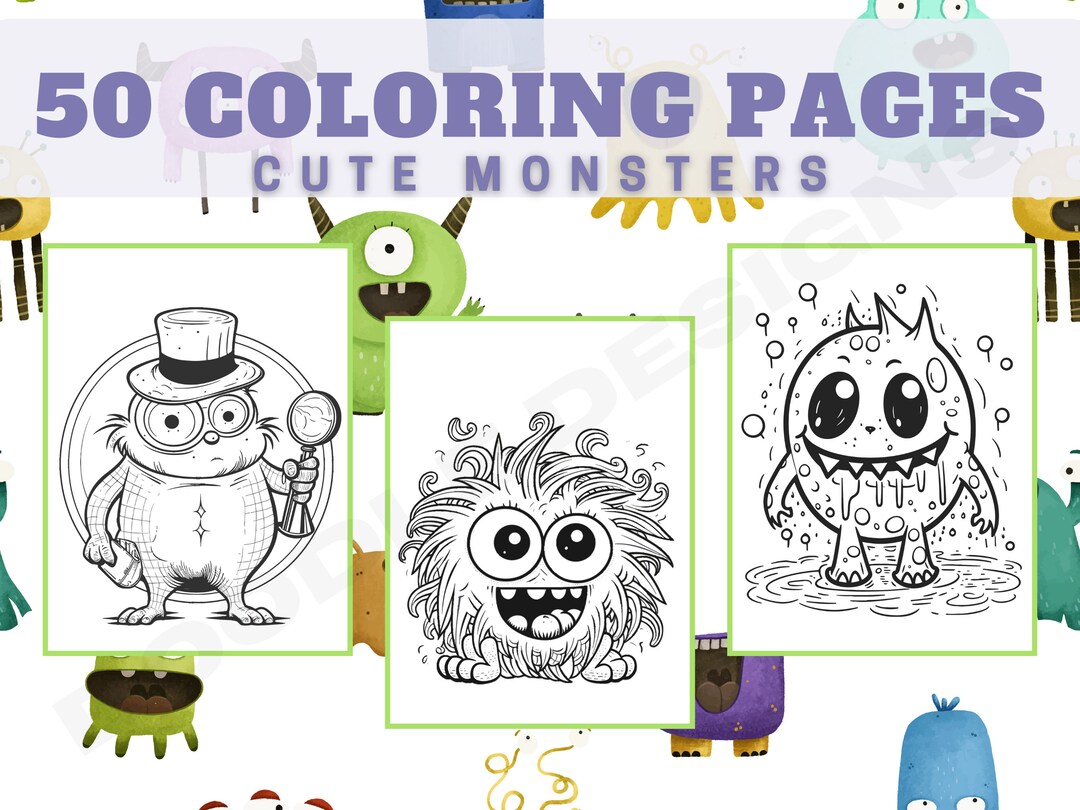 Cute Monsters Coloring Pages | 50 Pages | for Kids and Adults | Cute ...