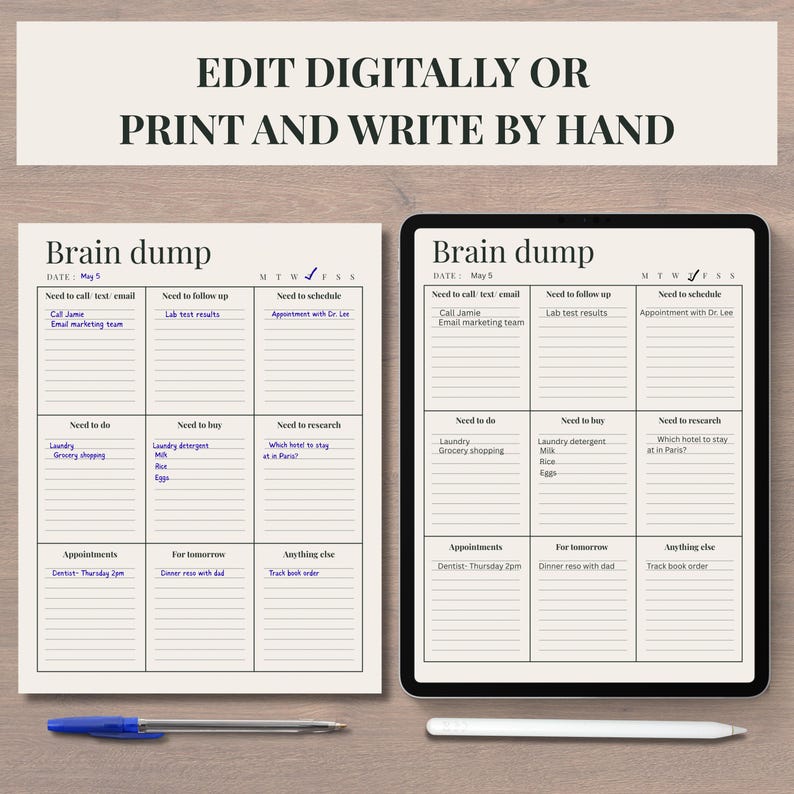 ADHD Brain Dump Printable Sheet | Overwhelm Relief Worksheet ...