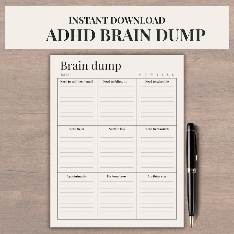 ADHD Brain Dump Printable Sheet | Overwhelm Relief Worksheet ...