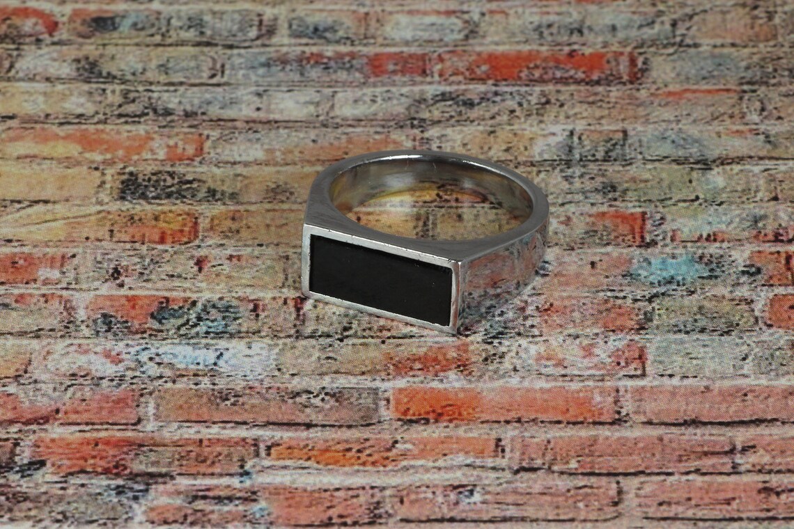 Square Black Onyx Signet Ring Stainless Steel Silver Paleted Ring ...