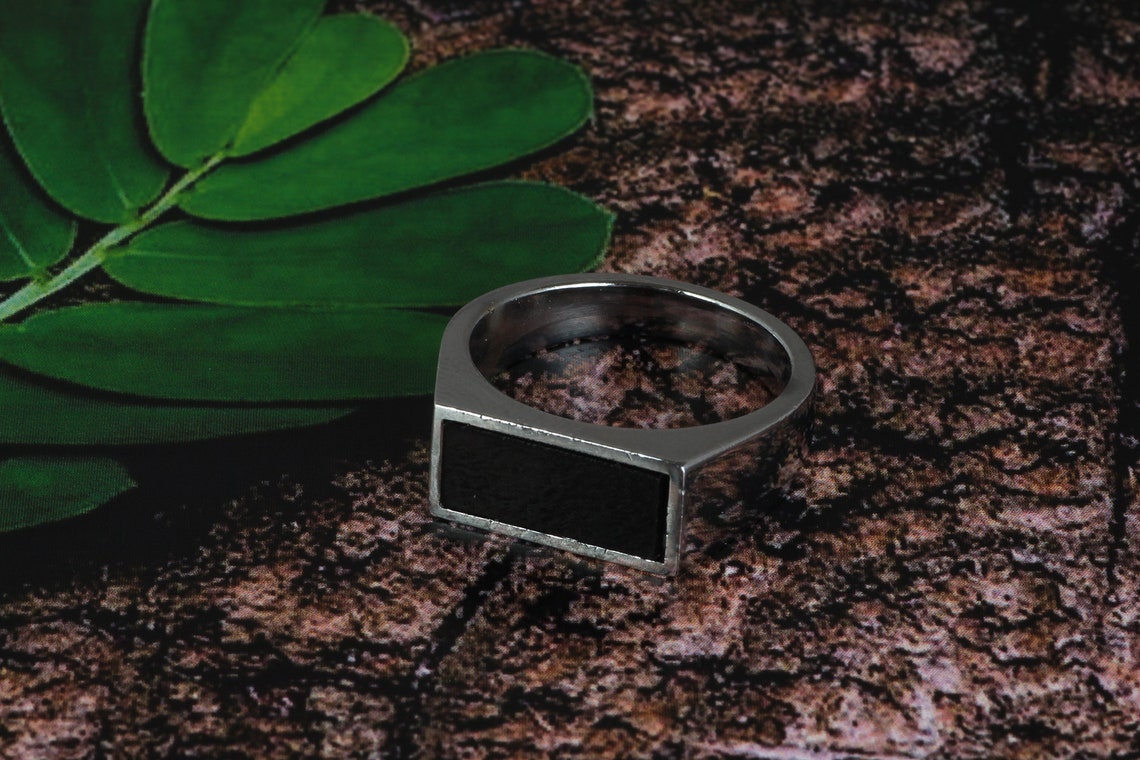 Square Black Onyx Signet Ring Stainless Steel Silver Paleted Ring ...