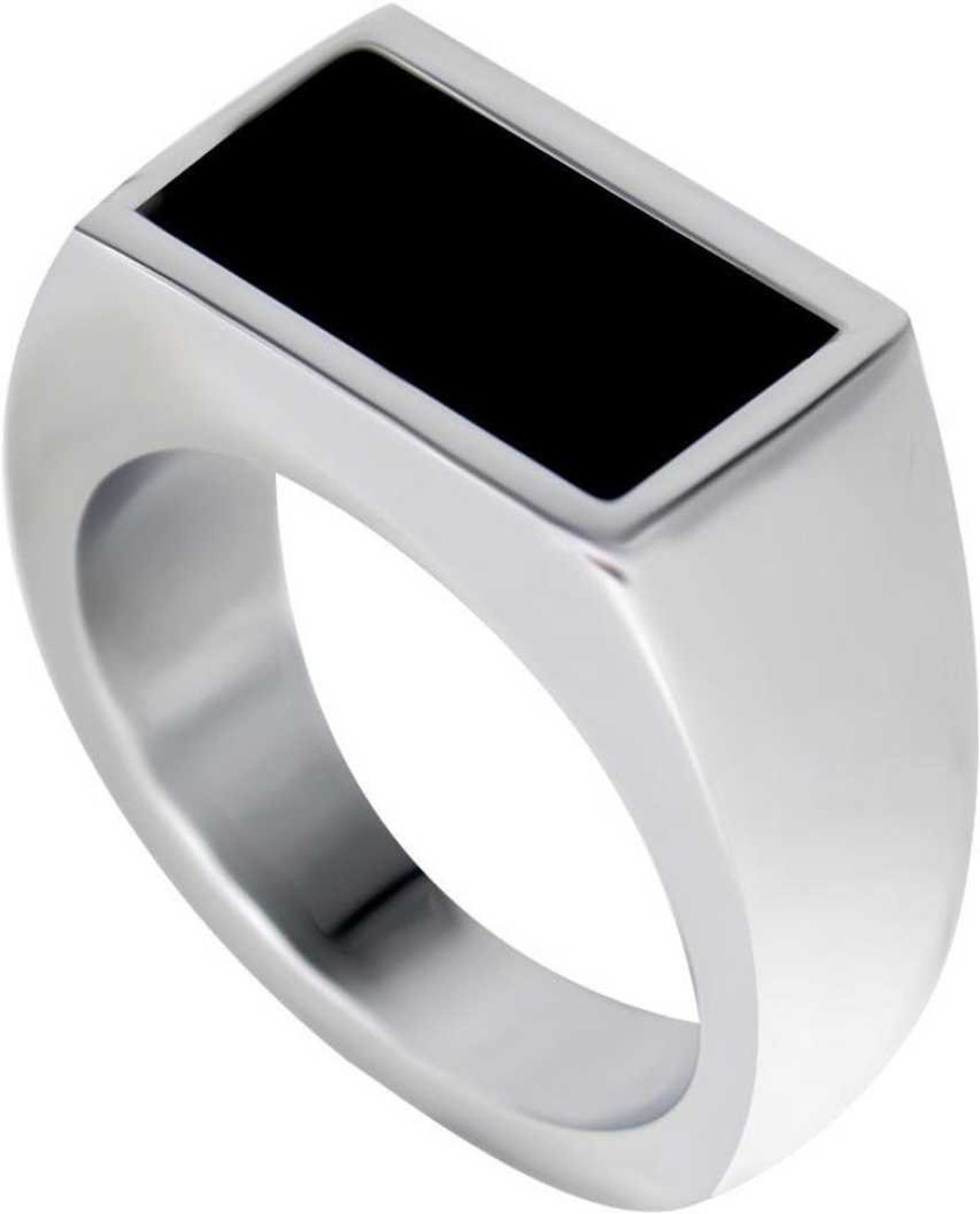 Square Black Onyx Signet Ring Stainless Steel Silver Paleted Ring ...