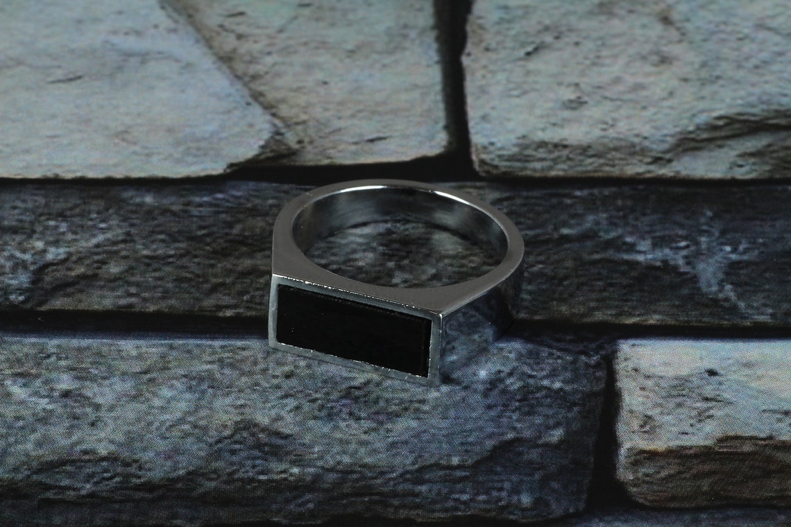 Square Black Onyx Signet Ring Stainless Steel Silver Paleted Ring ...