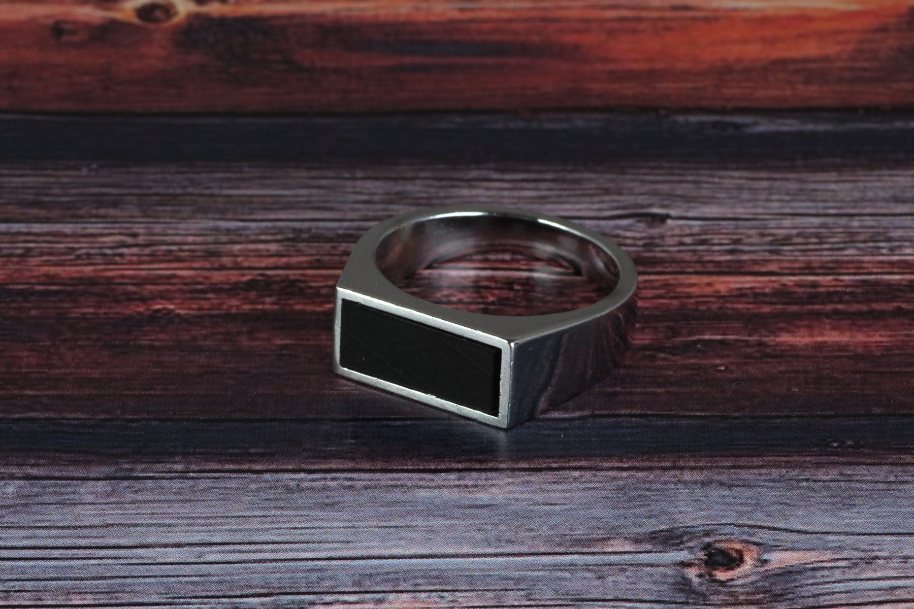 Square Black Onyx Signet Ring Stainless Steel Silver Paleted Ring ...