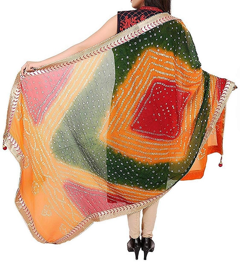 Women Jaipuri Bandhani Dupatta With Gota Work and Latkan Rajasthani ...