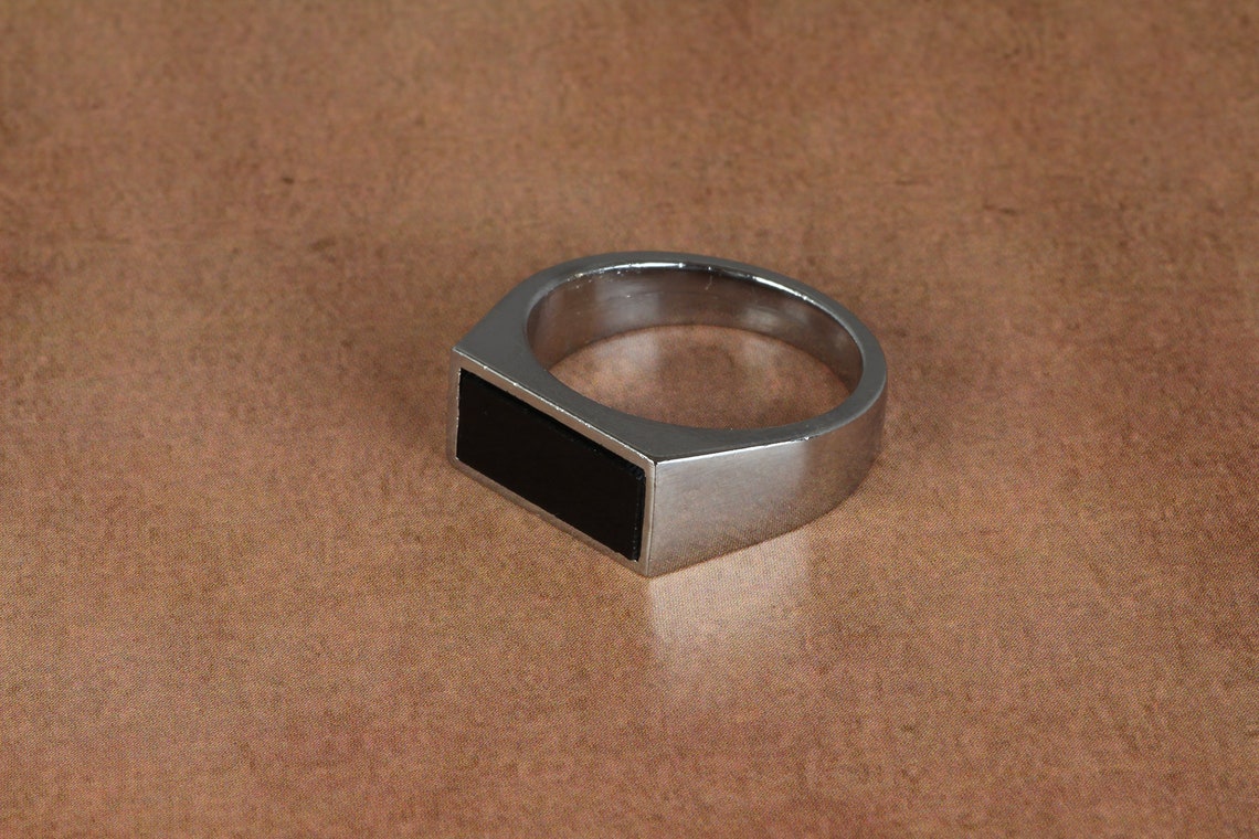 Square Black Onyx Signet Ring Stainless Steel Silver Paleted Ring ...