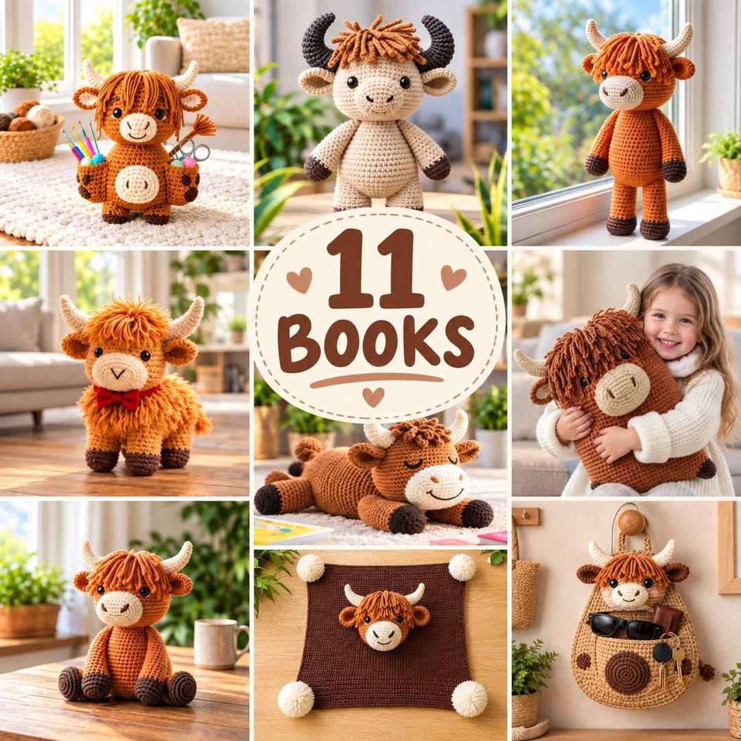11 Highland Cow Crochet Patterns Bundle, Highland Cattle Amigurumi PDF ...