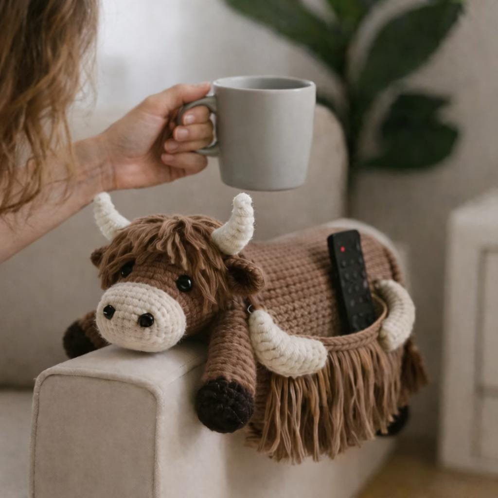 Highland Cow Couch Organizer Pattern PDF | Crochet Armrest Caddy ...