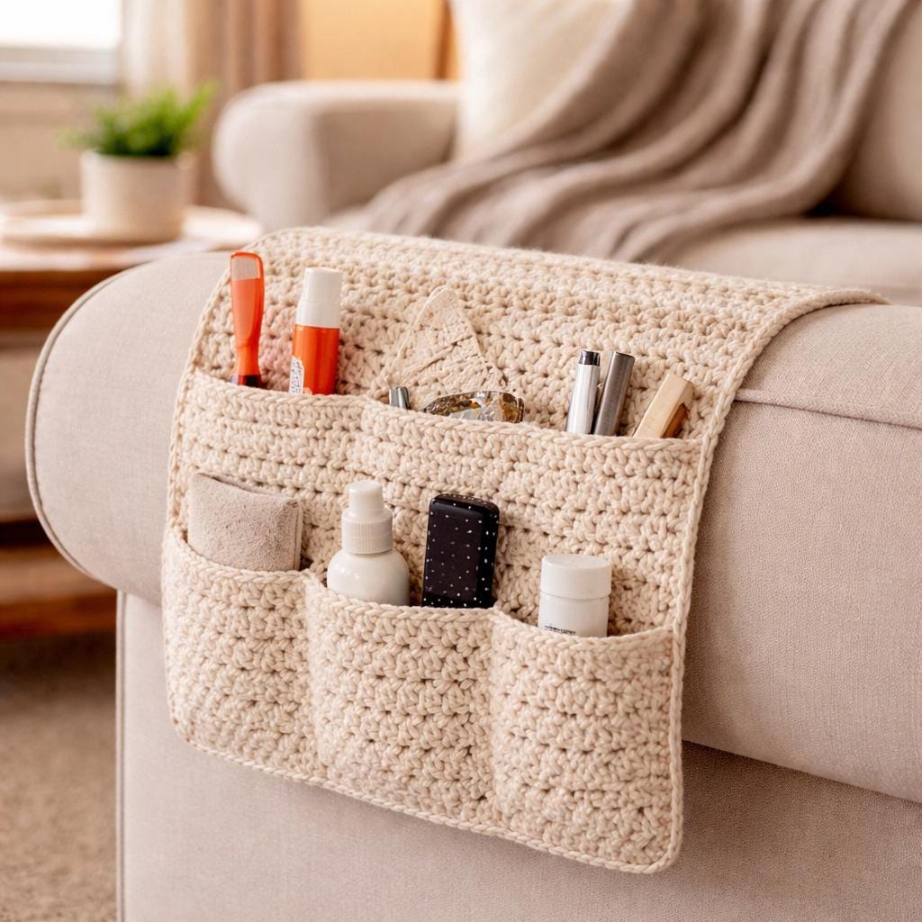 Crochet Sofa Armrest Organizer Pattern PDF – Couch Storage Caddy With ...