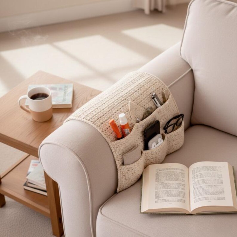 Crochet Sofa Armrest Organizer Pattern PDF – Couch Storage Caddy With ...