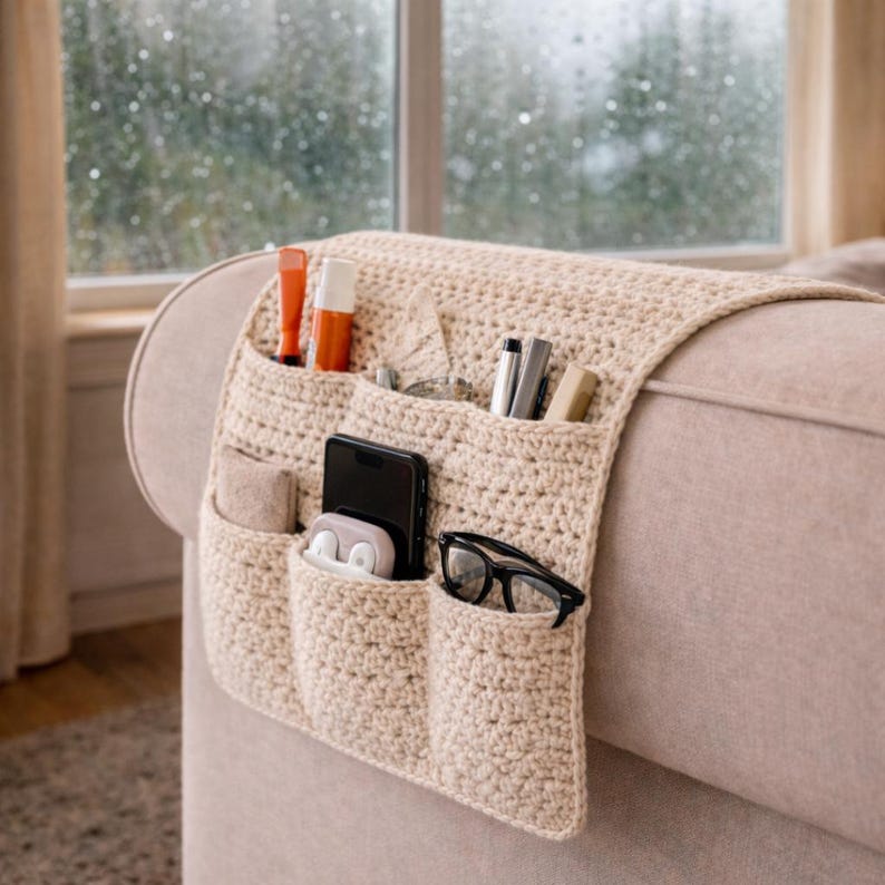 Crochet Sofa Armrest Organizer Pattern PDF – Couch Storage Caddy With ...