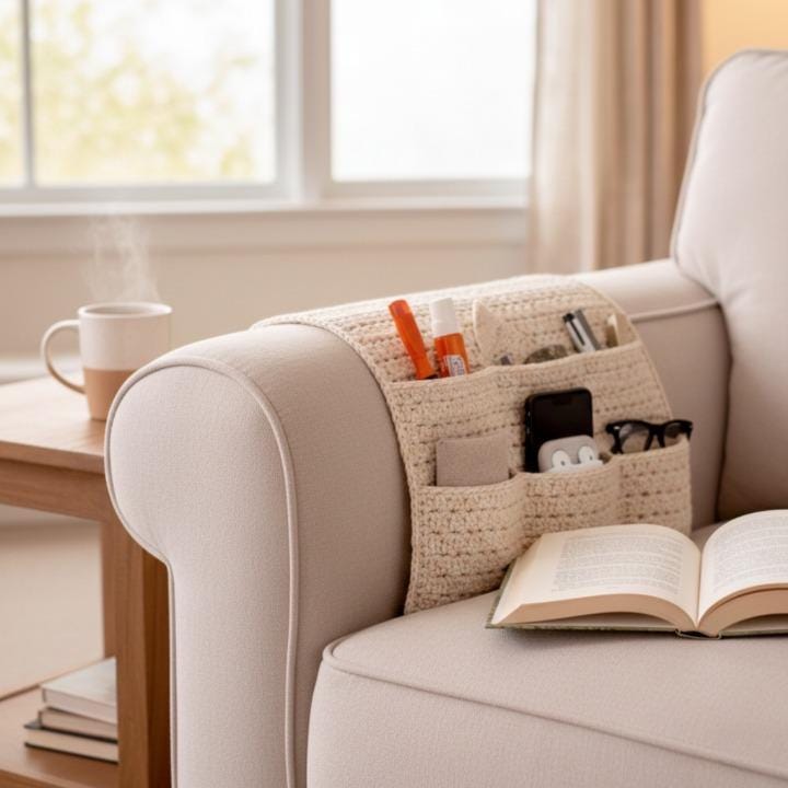 Crochet Sofa Armrest Organizer Pattern PDF – Couch Storage Caddy With ...